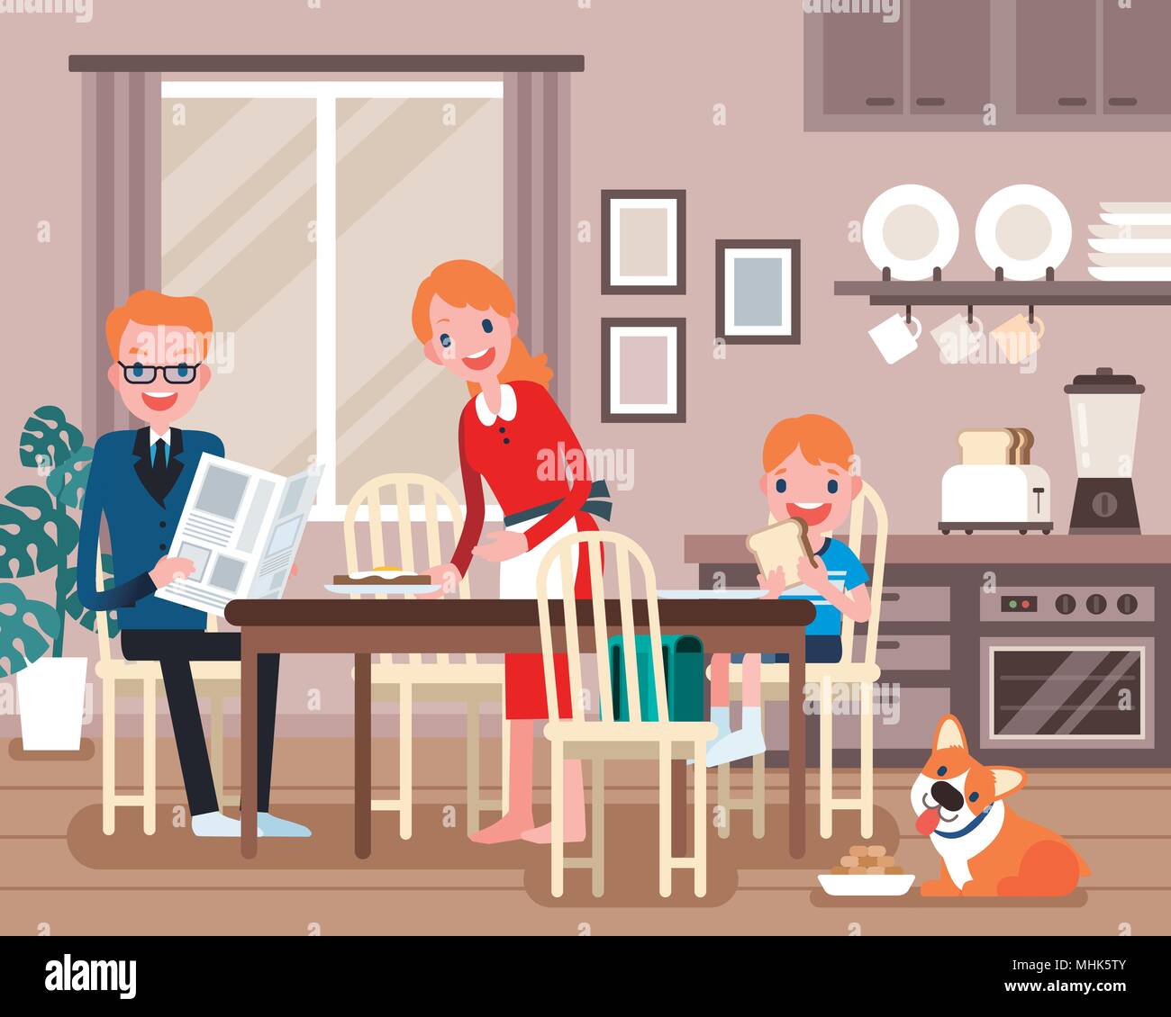 Family together in kitchen Stock Vector Images - Alamy