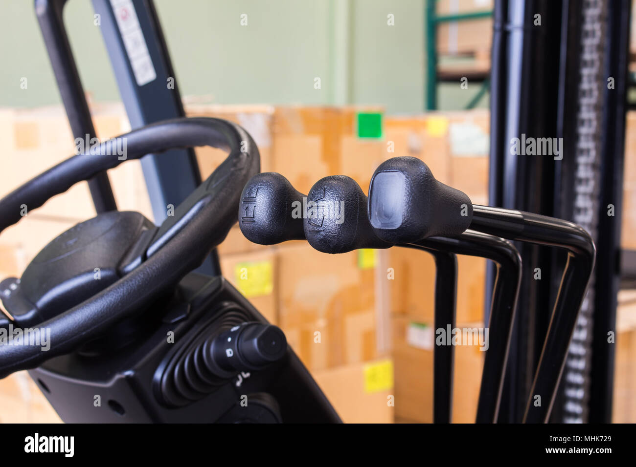 The lever hydraulic system of forklifts Stock Photo - Alamy
