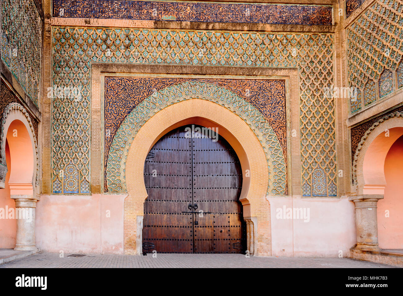 Bab Mansour Gate and El Hedime Place in Meknes, a city in Morocco which ...