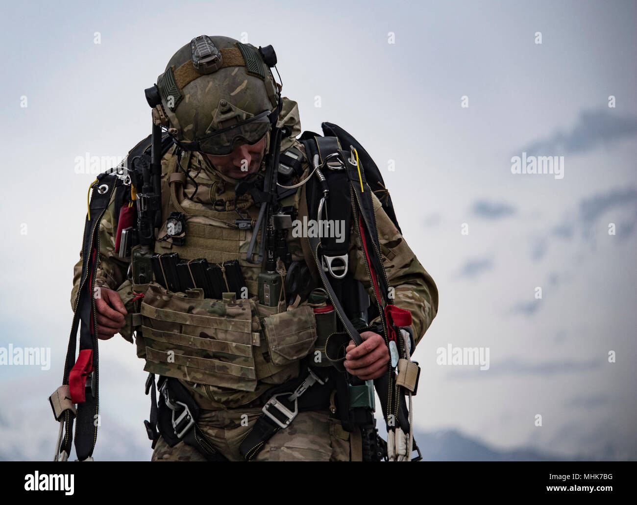 A U.S. Air Force pararescueman, assigned to the 83rd Expeditionary ...