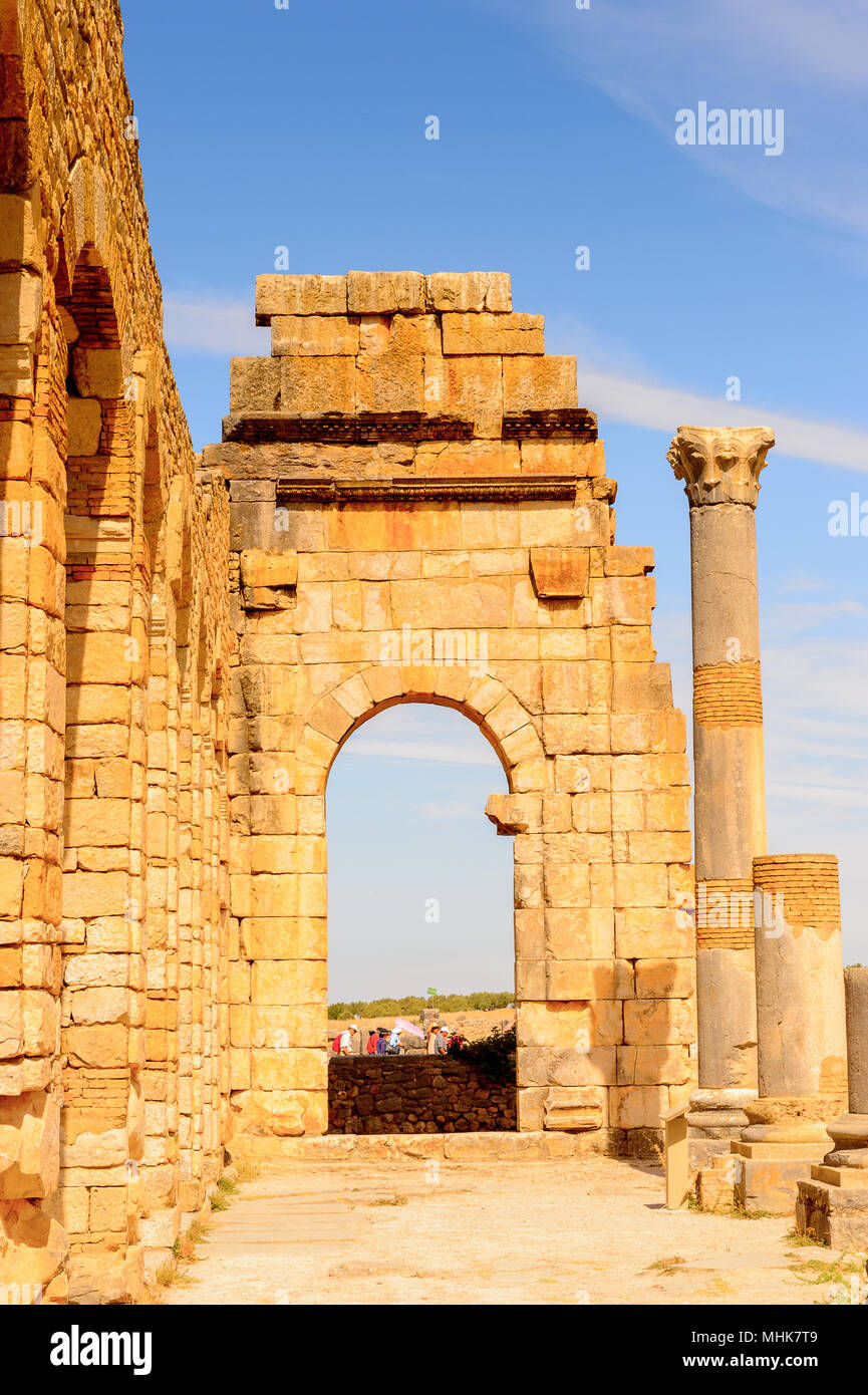Temple of Volubilis, an excavated Berber and Roman city in Morocco ...