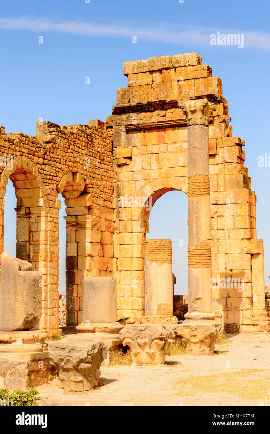 Temple of Volubilis, an excavated Berber and Roman city in Morocco ...