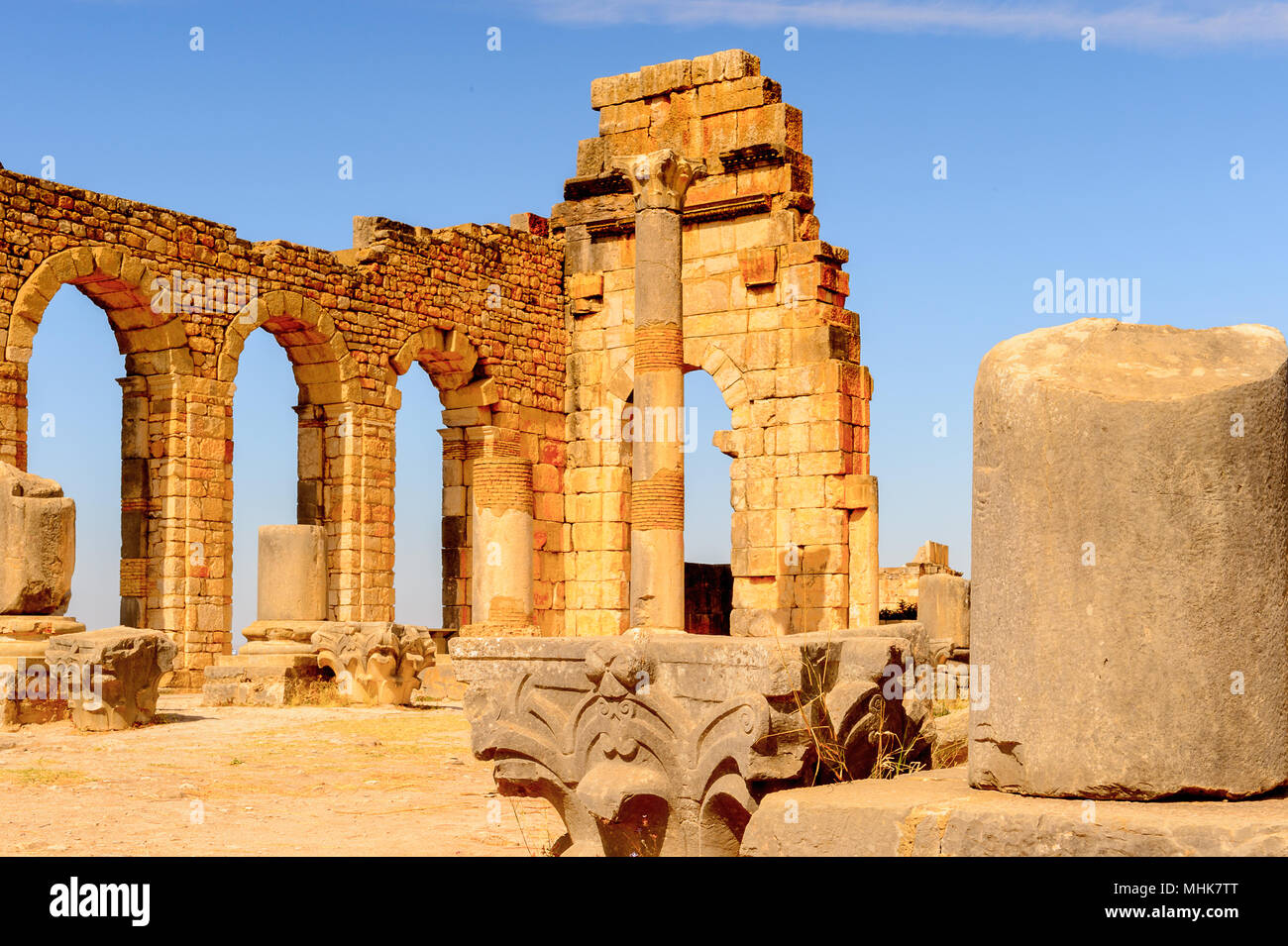 Temple of Volubilis, an excavated Berber and Roman city in Morocco ...