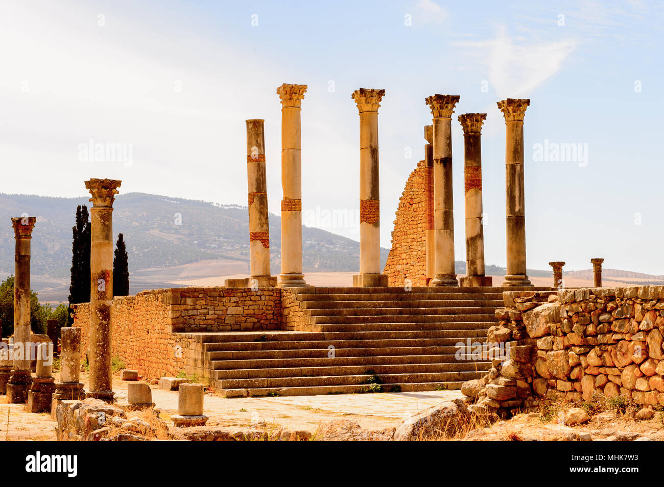Temple of Volubilis, an excavated Berber and Roman city in Morocco ...