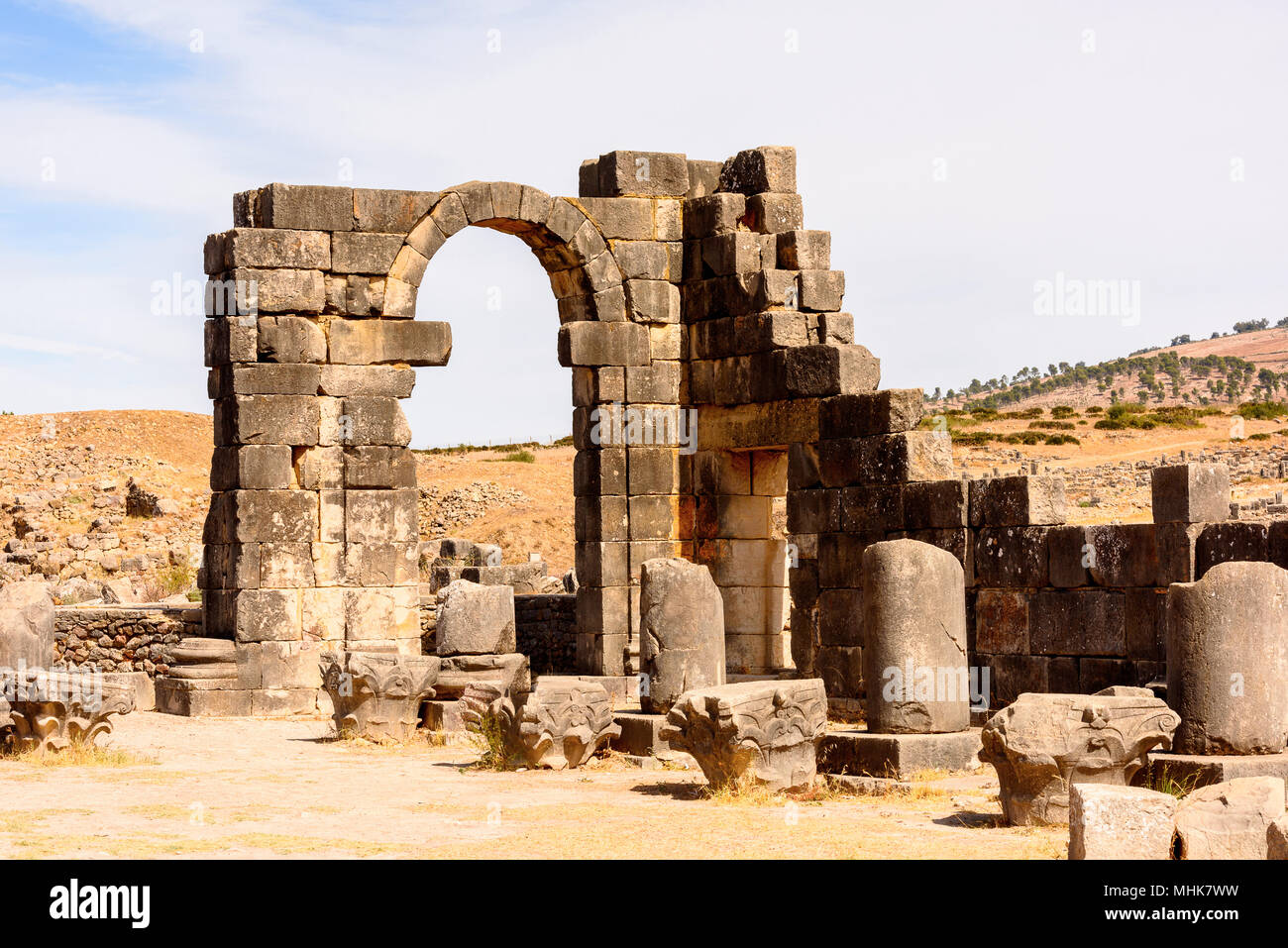 Temple of Volubilis, an excavated Berber and Roman city in Morocco ...