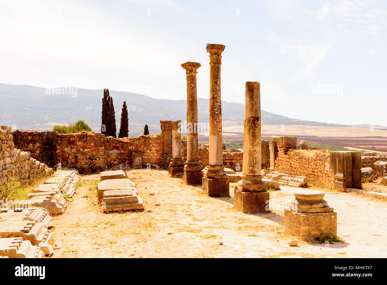 Temple of Volubilis, an excavated Berber and Roman city in Morocco ...