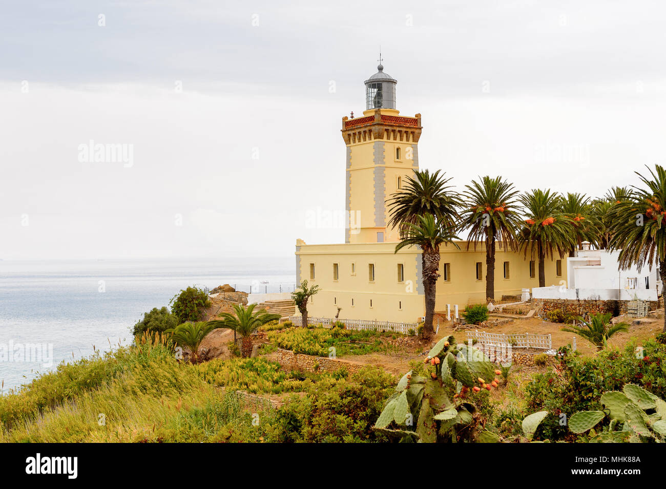 Spartel lighthouse of Tangier, a major city in northern Morocco. It is ...