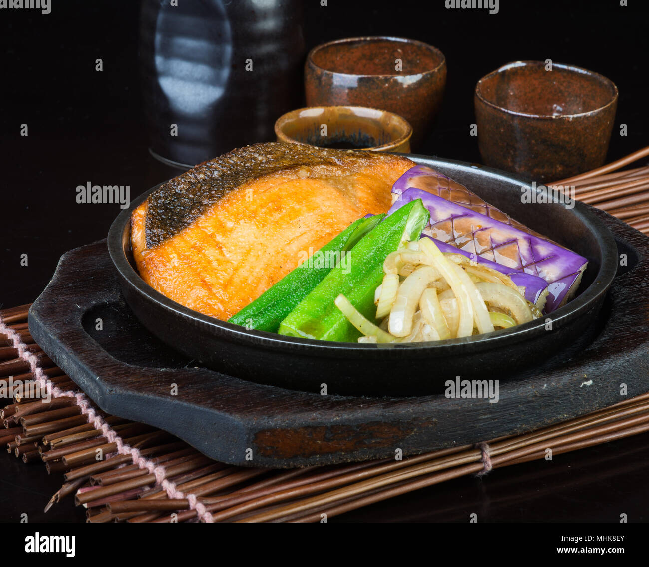 japanese cuisine. hot plate fish on background Stock Photo - Alamy