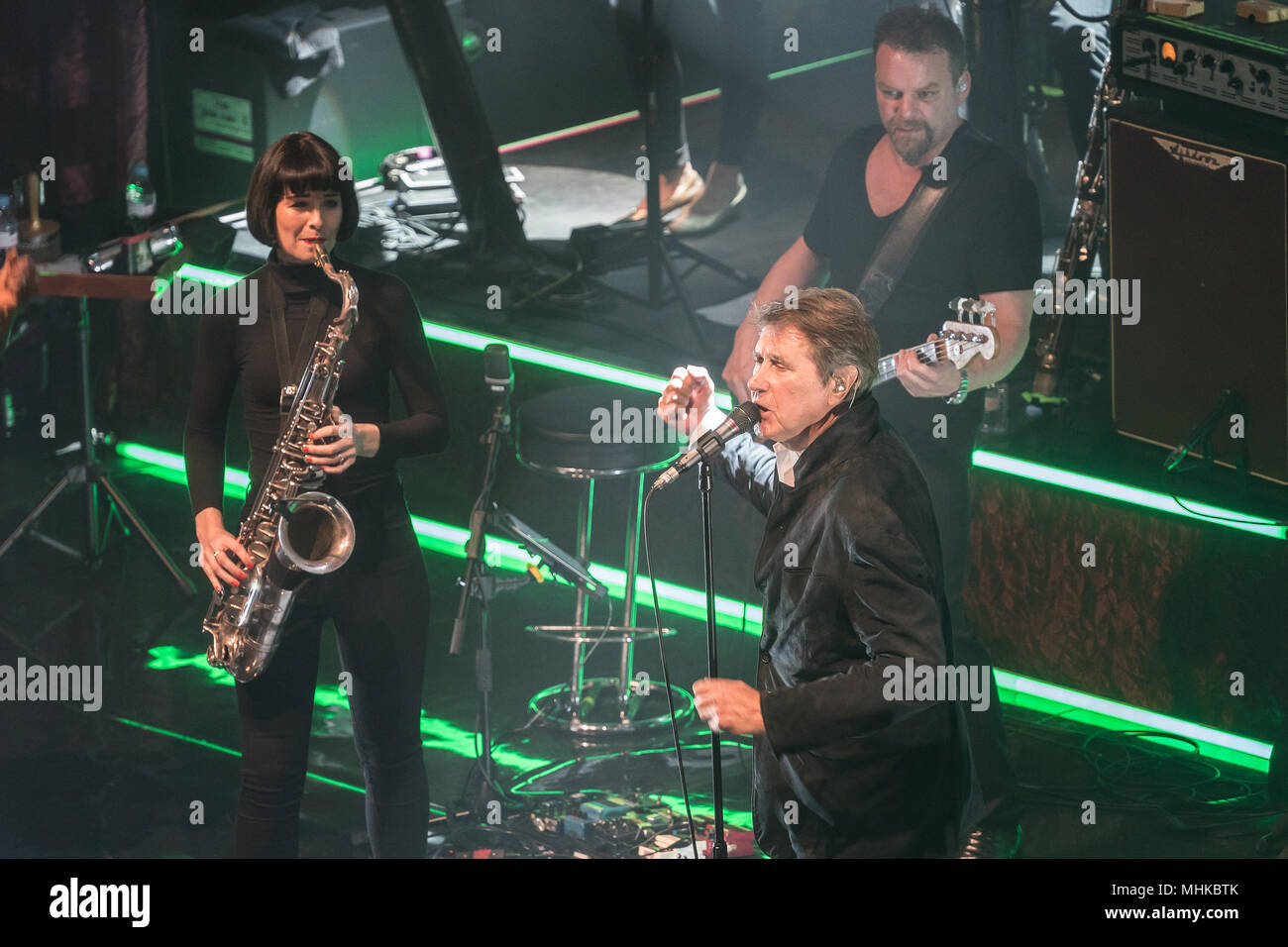 London, UK. 1st May, 2018. Bryan Ferry (right) and Jorja Chalmers on ...