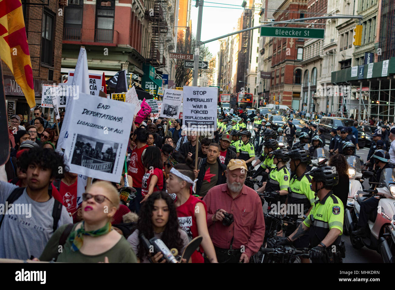 New York, New York, USA. 1st May, 2018. Protesters march in a May Day ...