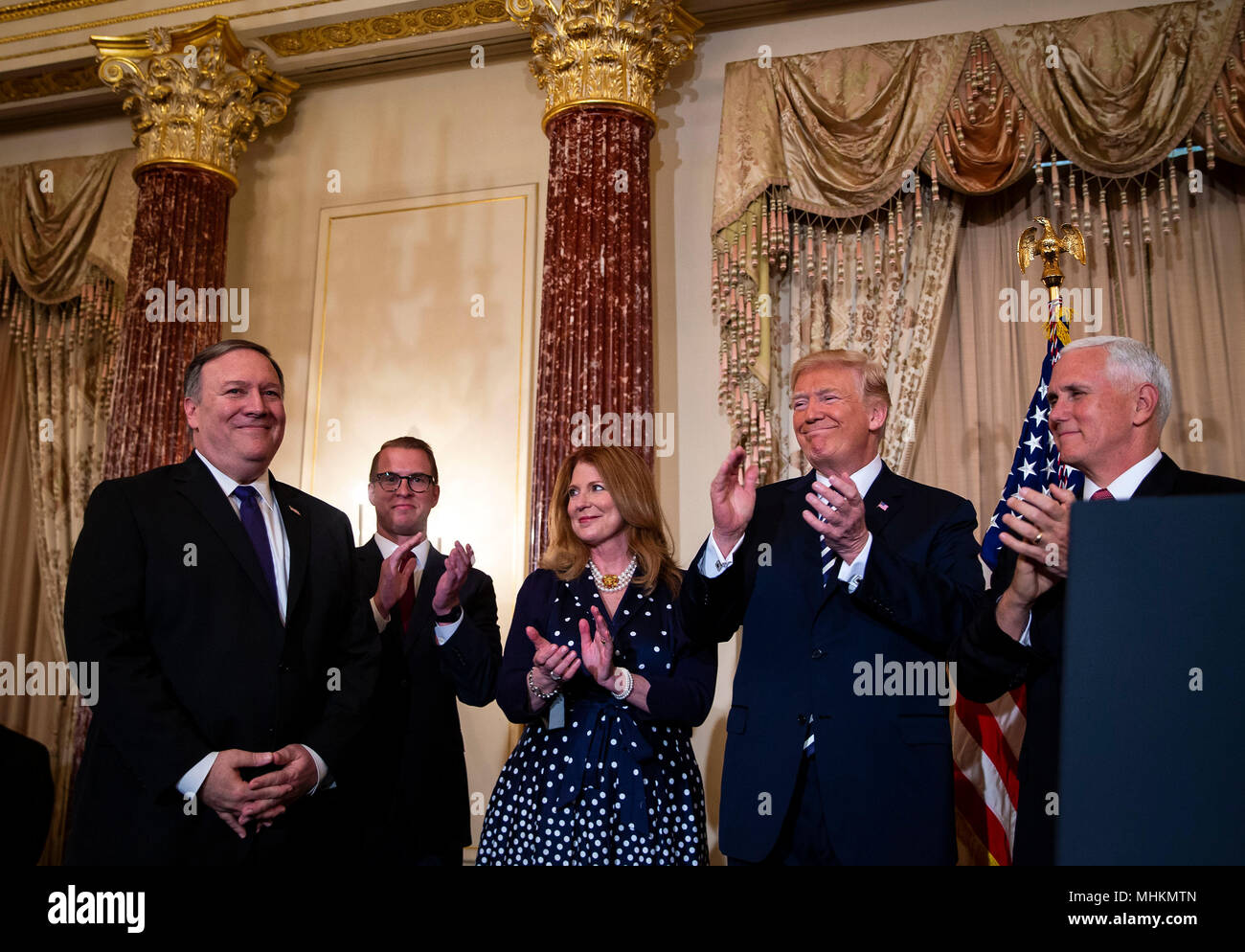 Mike Pompeo, U.S. secretary of state, is applauded for after being ...