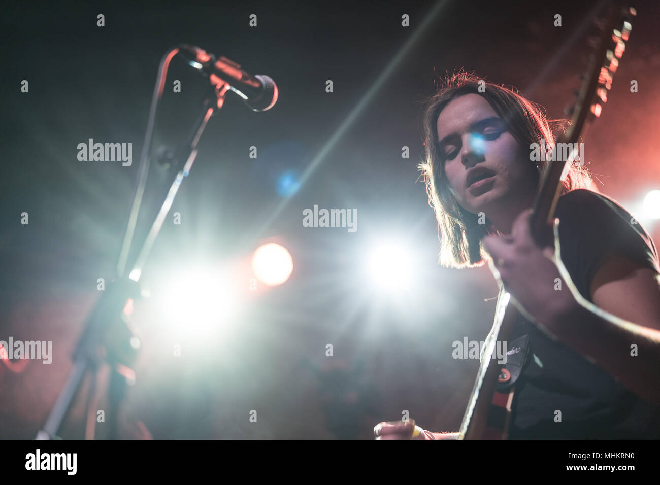 London, UK. 2nd May 2018. Clottie Cream of Goat Girl performing live on ...