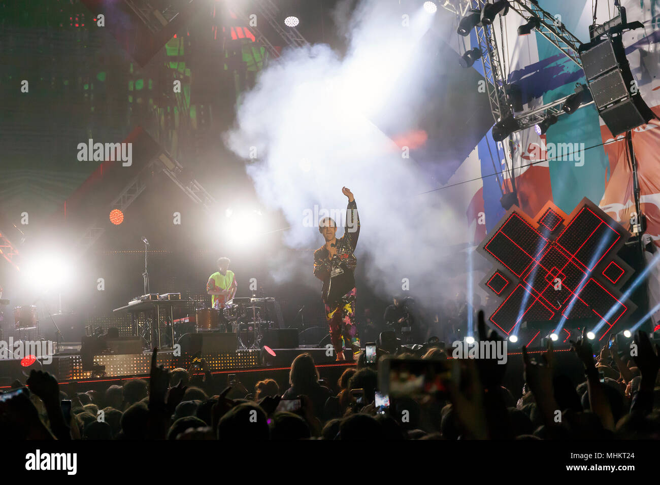 Rome, Italy - May 01, 2018: Cosmo performs on the stage of the concert ...