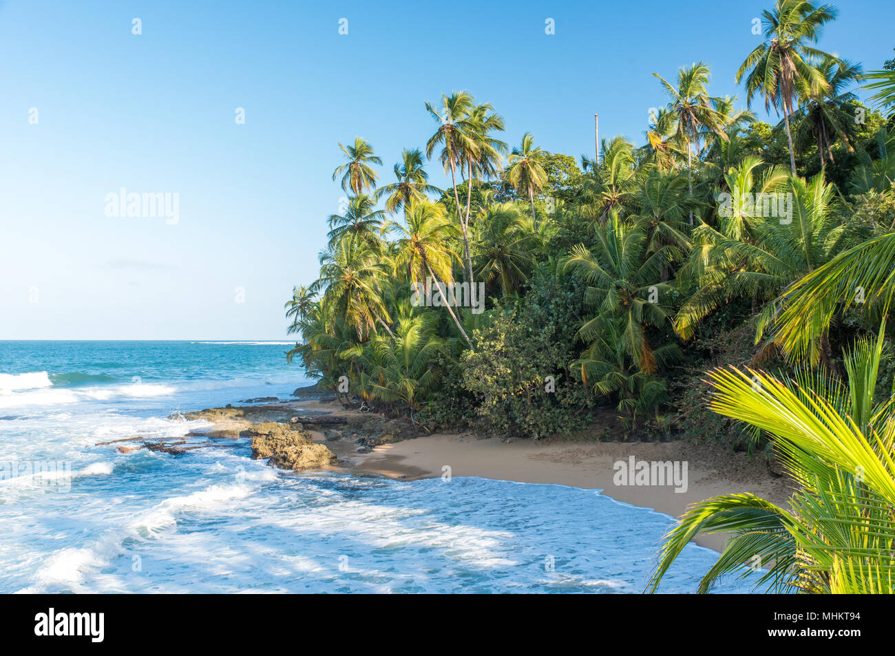 Wild caribbean beach of Manzanillo at Puerto Viejo, Costa Rica Stock ...