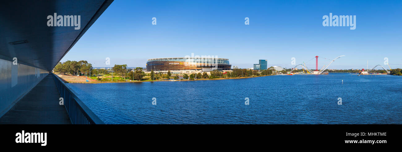 Matagarup Bridge under construction beside Optus Stadium.With the ...