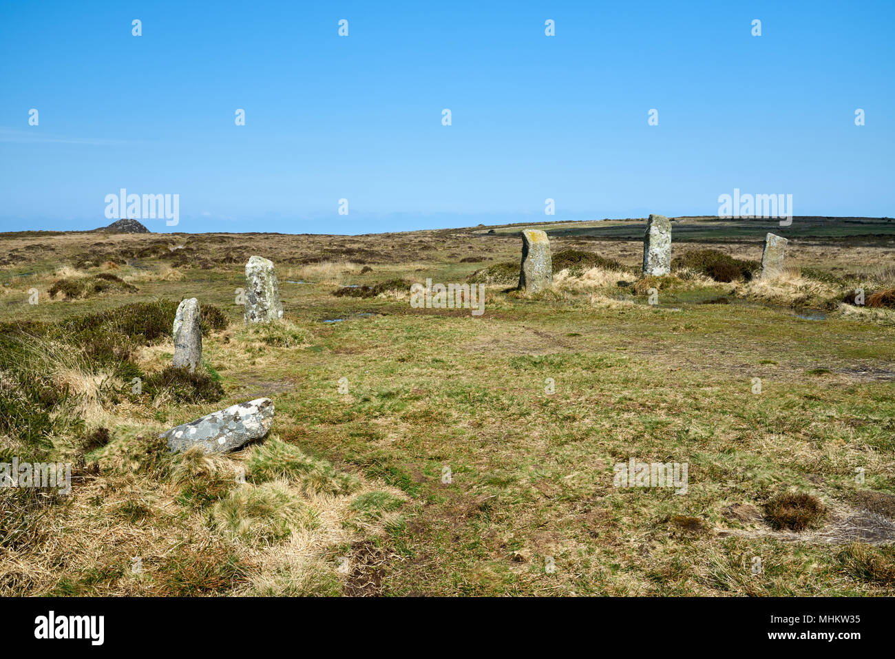 Boskednan Stone Circle, also known as Nine Maidens sits in the ...