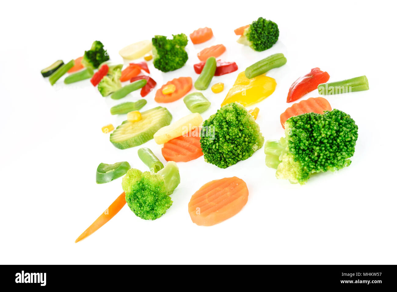 Group of various vegetables in a perspective view on a white background ...