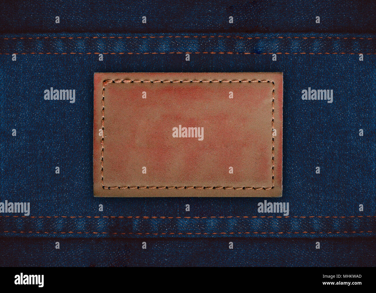 Close up denim jeans leather tags with blank space use for texts ...