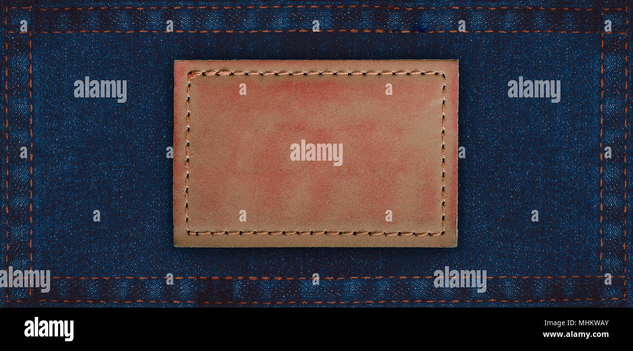 Close up denim jeans leather tags with blank space use for texts ...