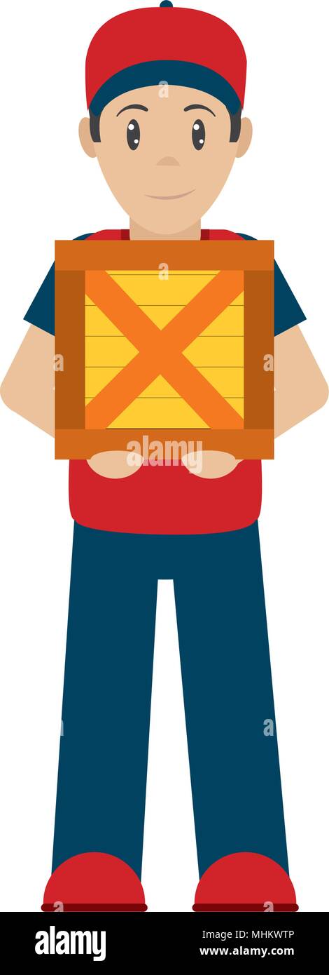 delivery man with wood box service Stock Vector Image & Art - Alamy