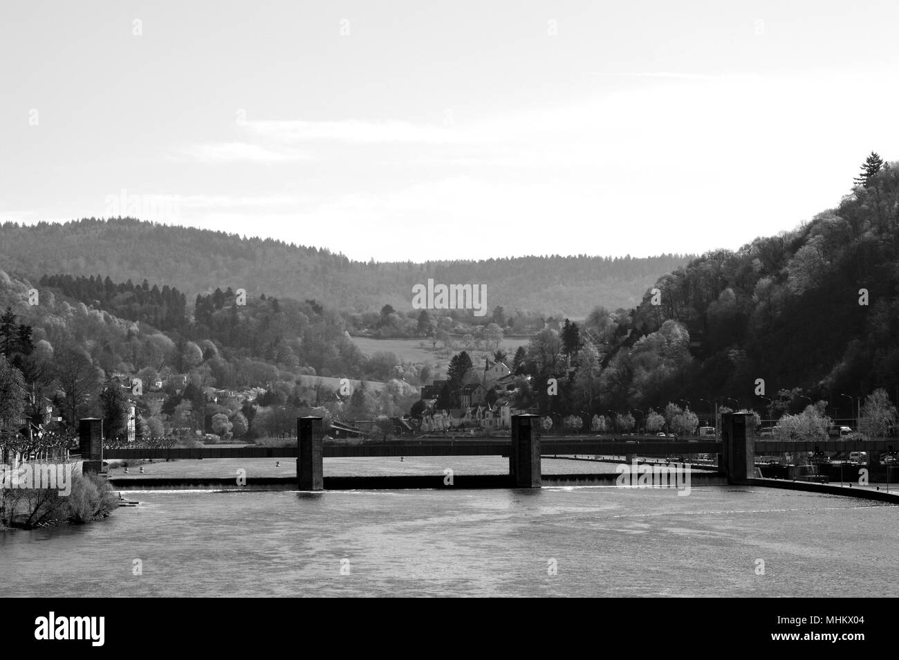 Neckar River Black and White Stock Photo - Alamy