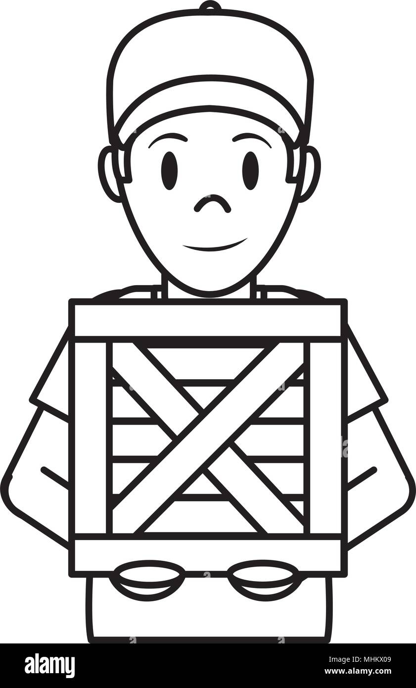 line delivery man with cap and wood package Stock Vector Image & Art ...
