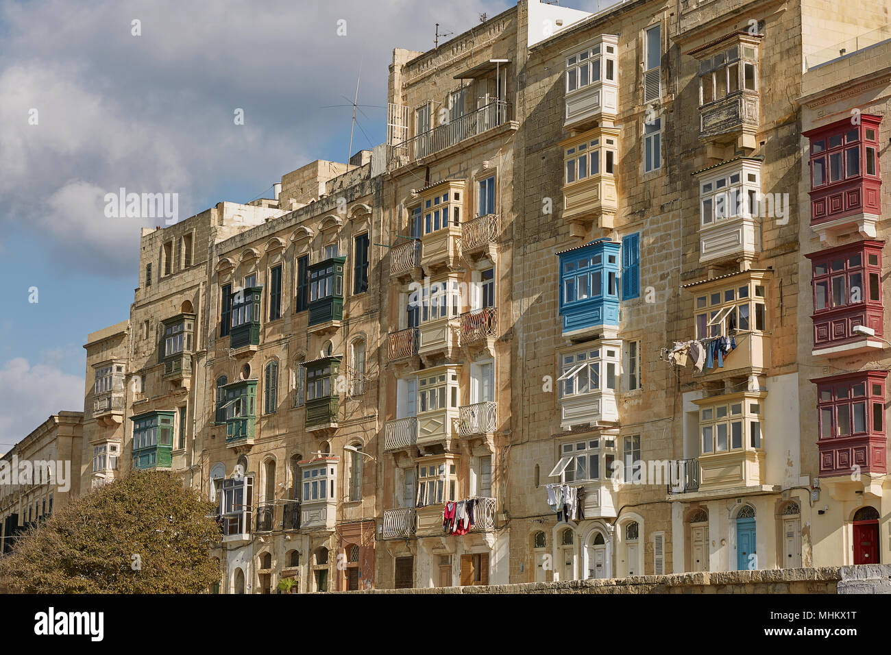 Typical and traditional colorful architecture and houses in Valletta in ...