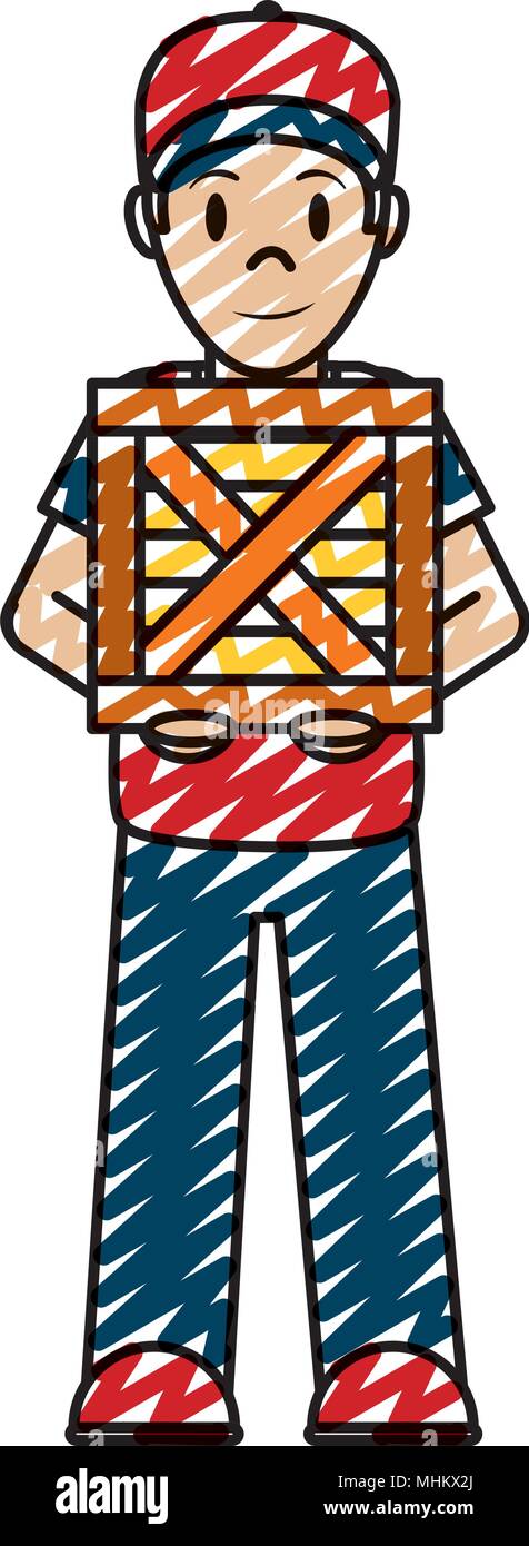 doodle delivery man with wood box service Stock Vector Image & Art - Alamy