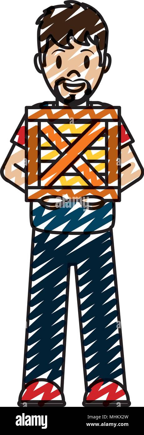 doodle delivery man service with wood box Stock Vector Image & Art - Alamy