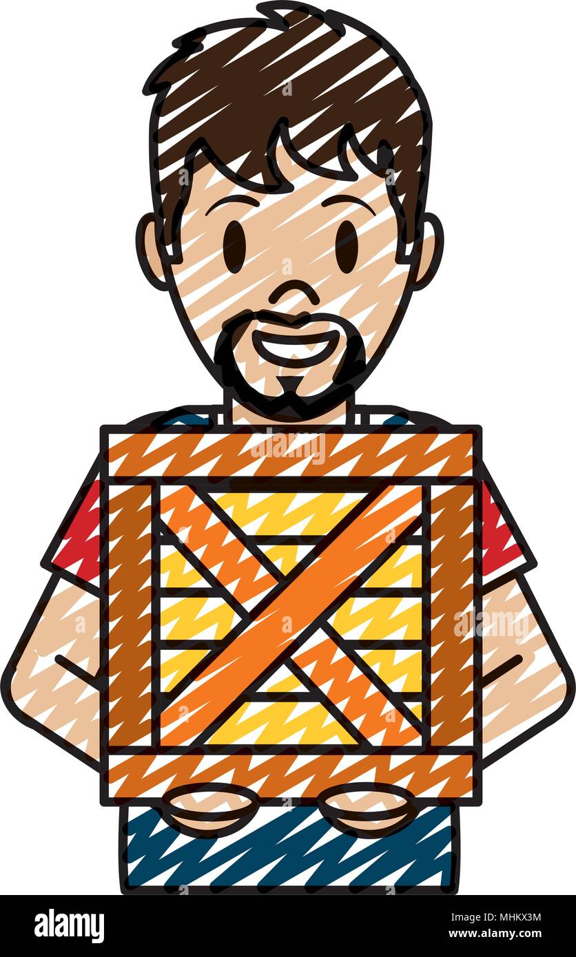 doodle man delivery with beard and wood package Stock Vector Image ...