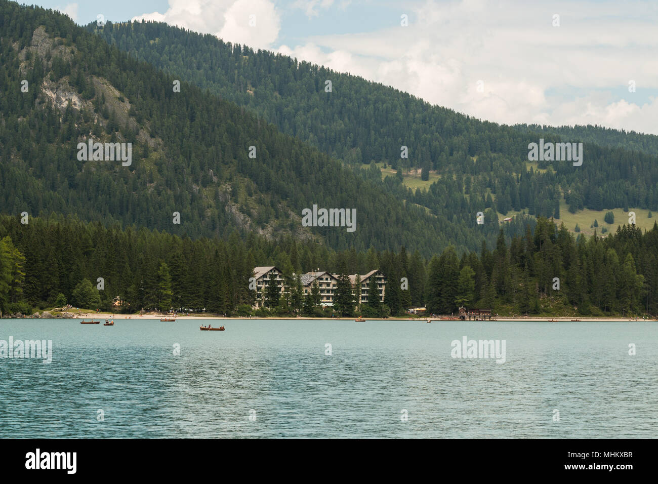 The Braies Lake and Croda del Becco, Pragser Wildsee, Prags, Pustertal ...