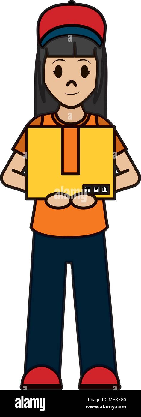 color delivery woman with box package service Stock Vector Image & Art ...