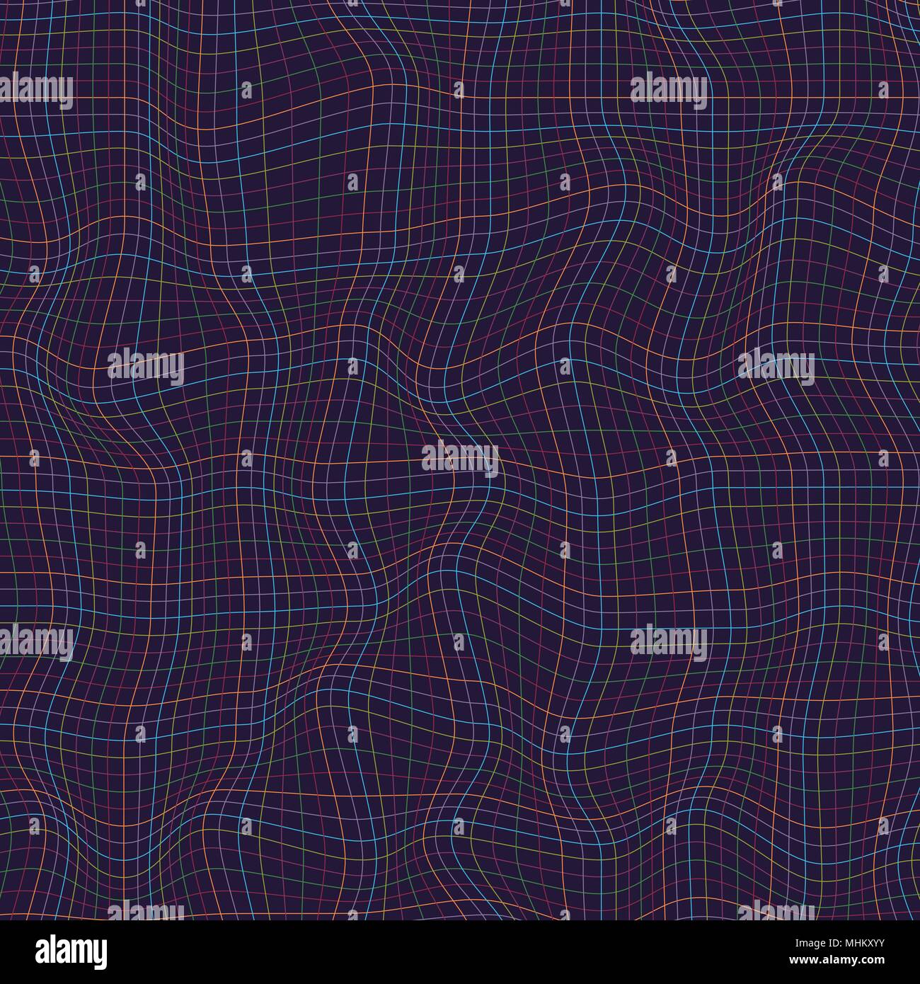 Abstract multicolor lines grid pattern wave curve on dark background ...
