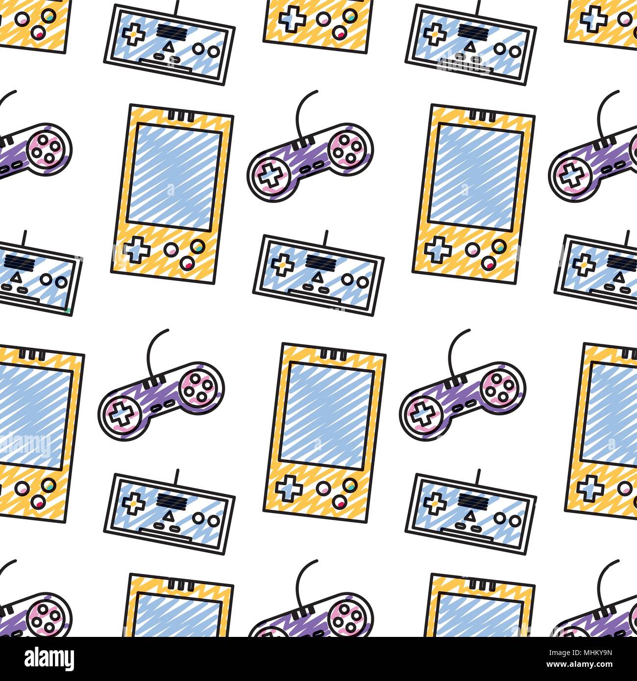 doodle electronic gamepad and controllers technology background Stock ...