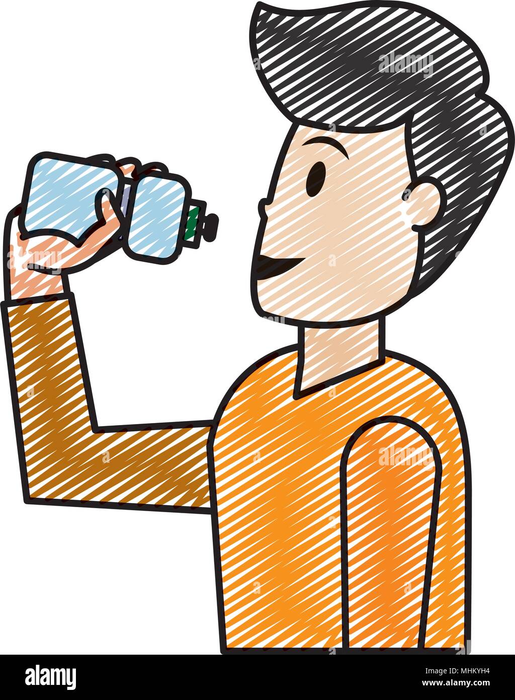 doodle man drinking healthy water in the bottle Stock Vector Image ...