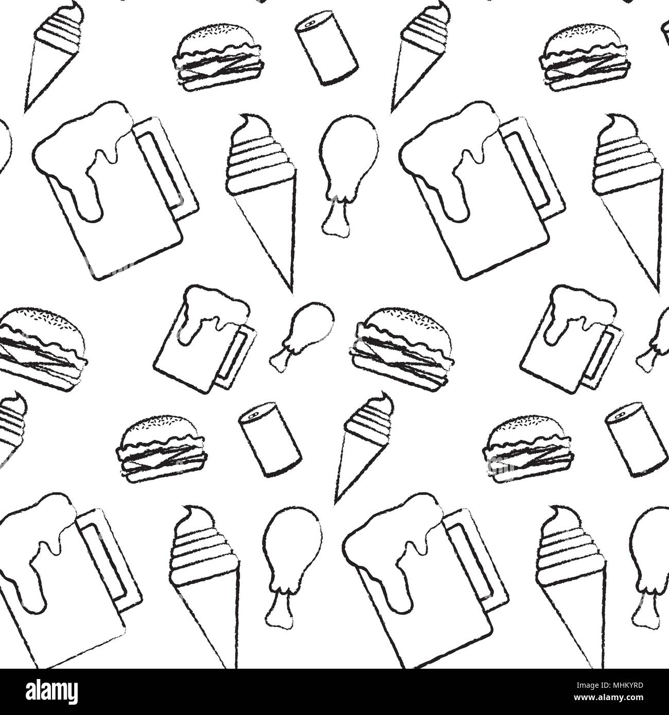 grunge delicios unhealthy fastfood meal background Stock Vector Image ...