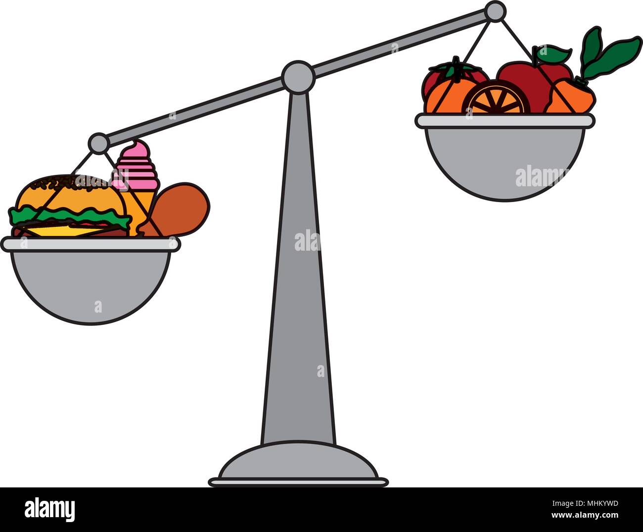 color scale balence object with healthy and unhealthy food Stock Vector ...