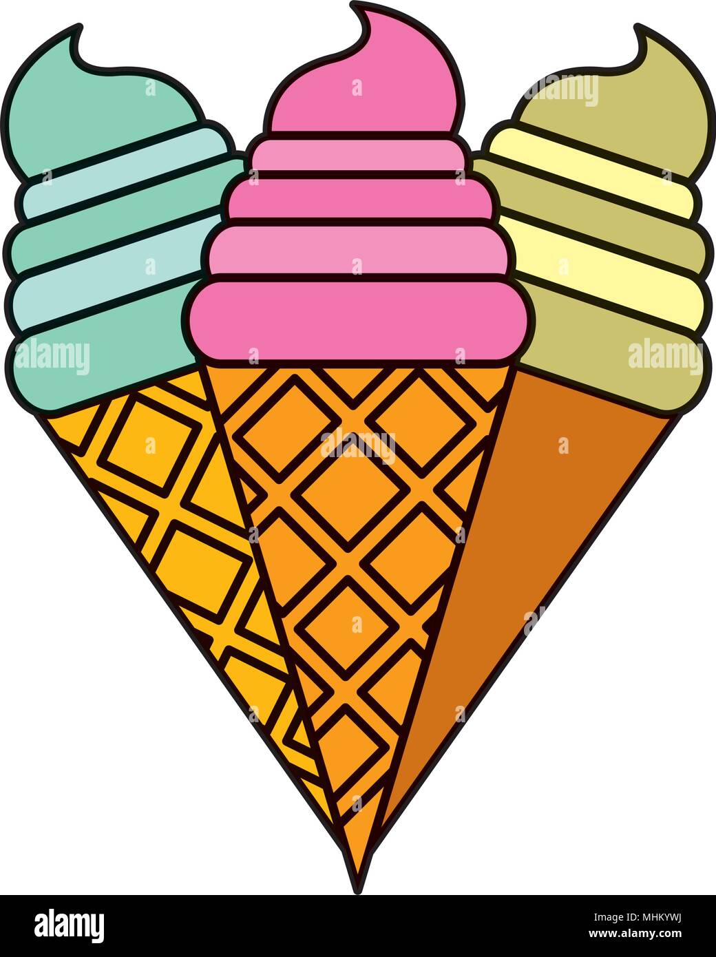 color delicious ice creams dessert in the cone Stock Vector Image & Art ...