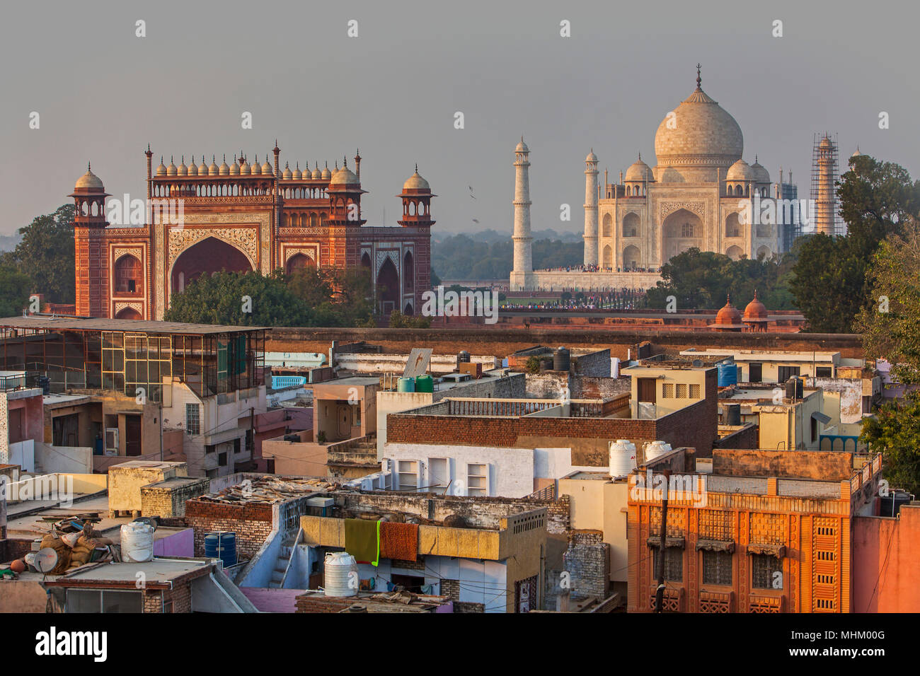 Agra rooftops with taj mahal hi-res stock photography and images - Alamy