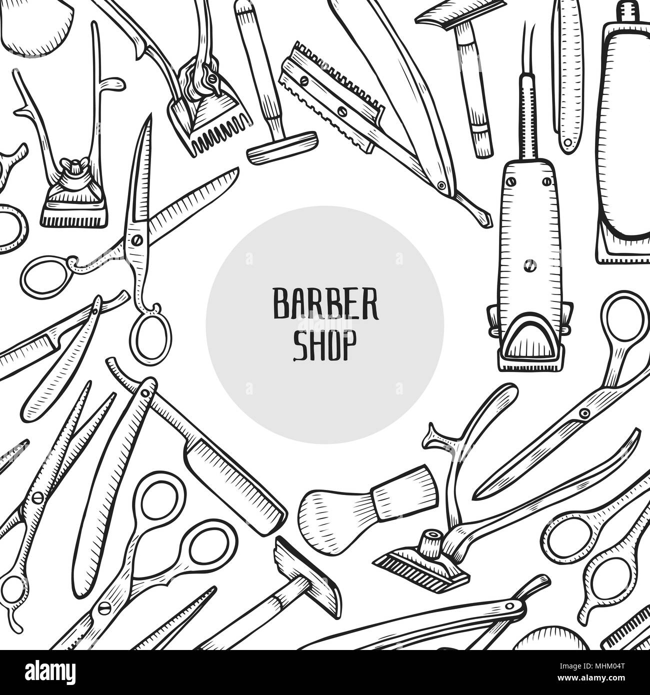 Vector barbershop vintage collection. Barber Stylist Tools set, Hand ...