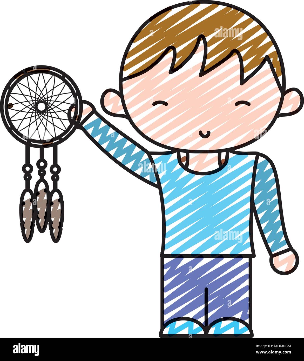 doodle boy hairstyle with dream catcher in the hand Stock Vector Image ...