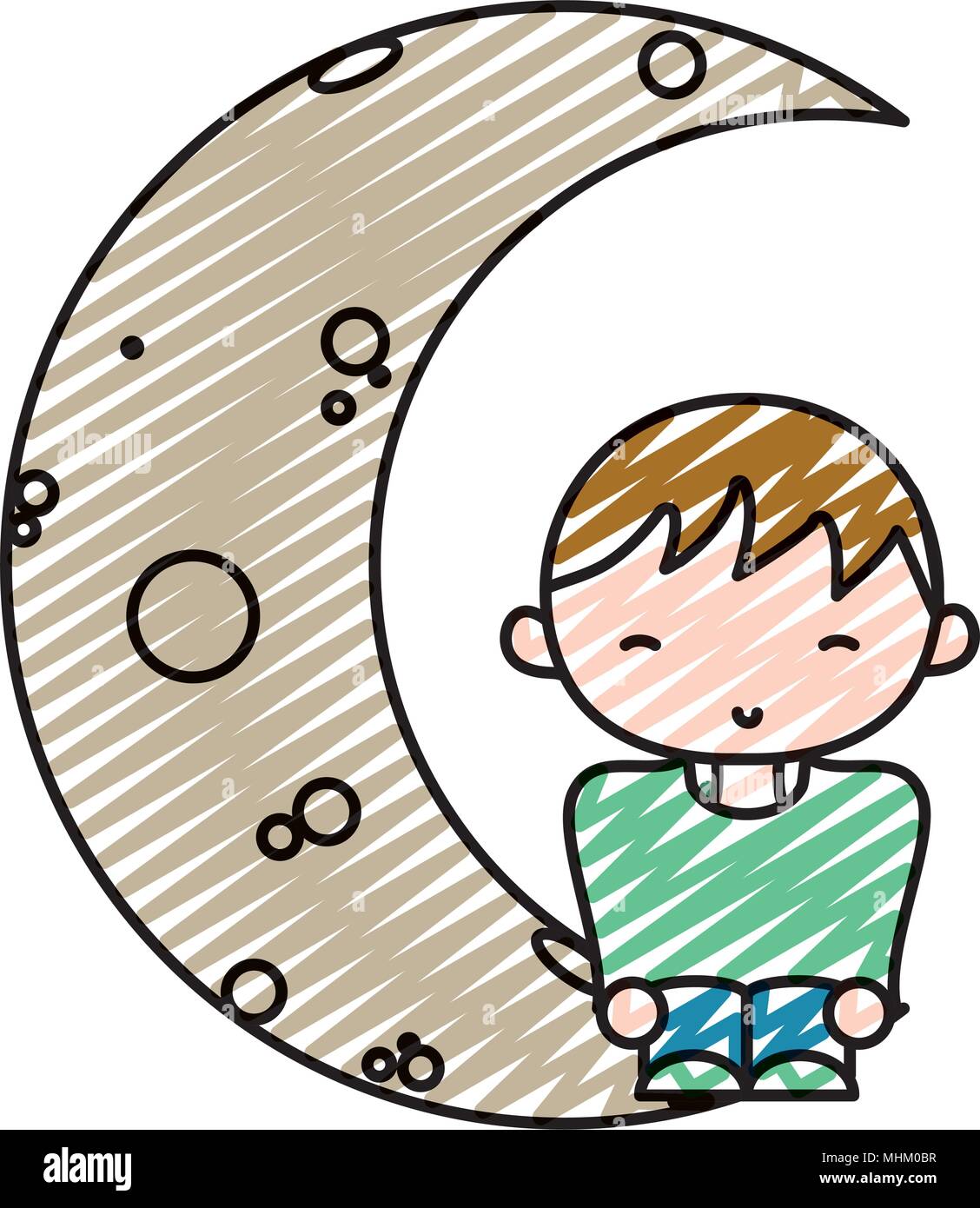 doodle boy with casual clothes seating in the moon Stock Vector Image ...