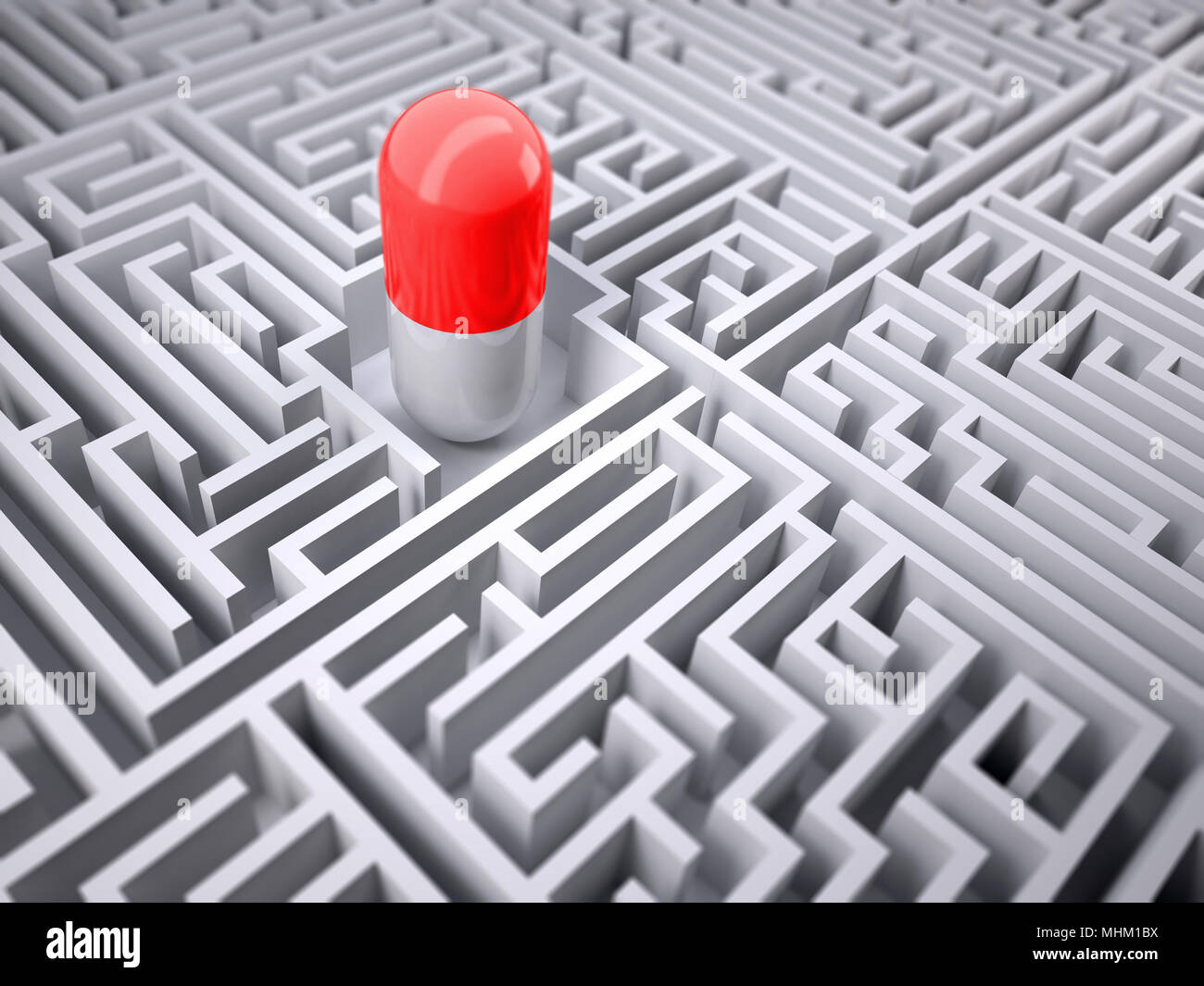 pill in the labyrinth maze on blurred background 3d illustration Stock ...