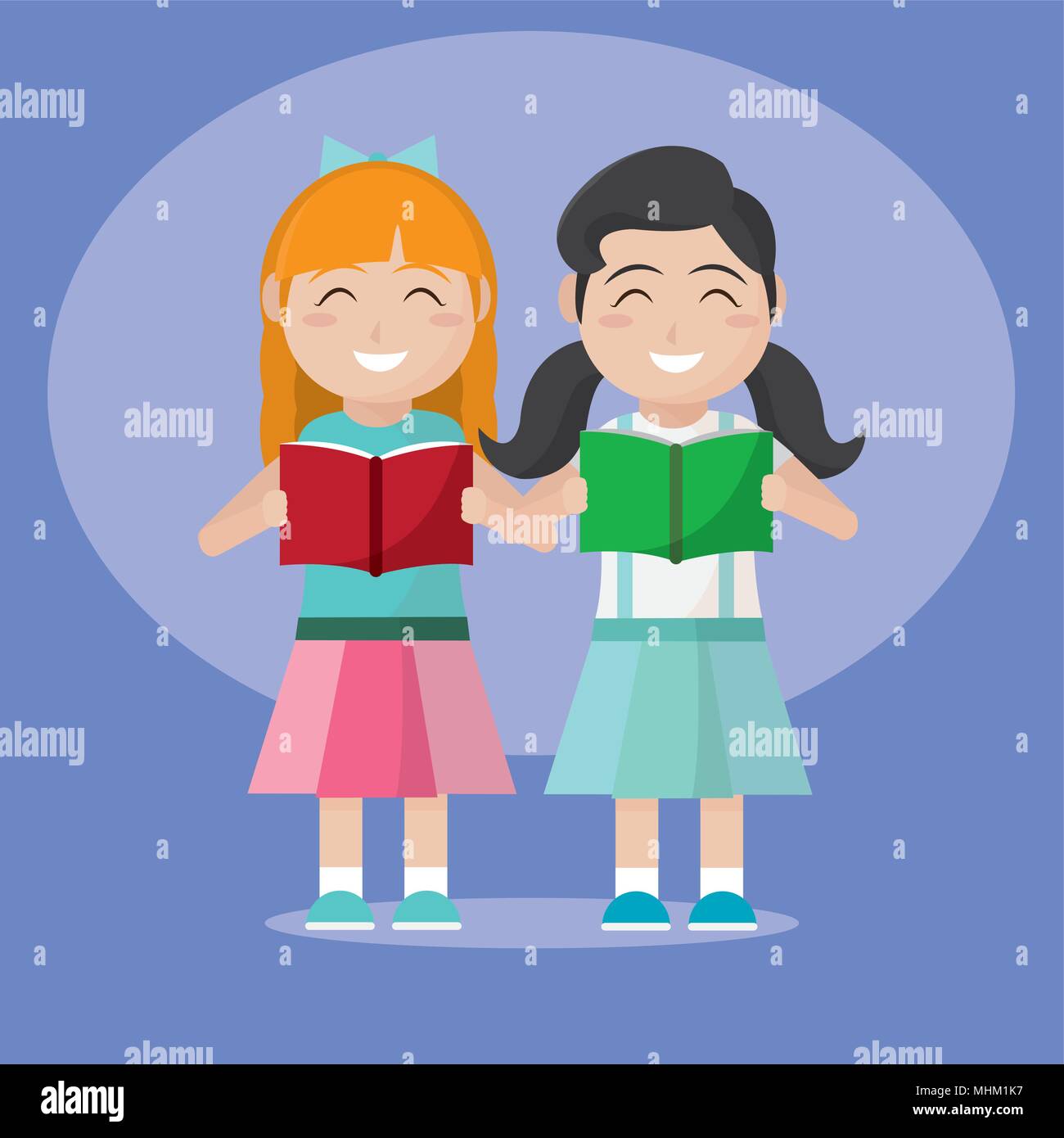 Cute girls reading a books Stock Vector Image & Art - Alamy