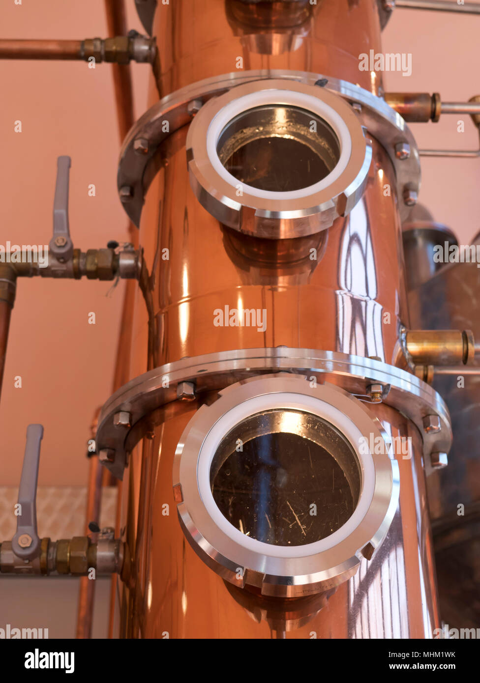 alembic still for making alcohol inside distillery, destilling spirits ...