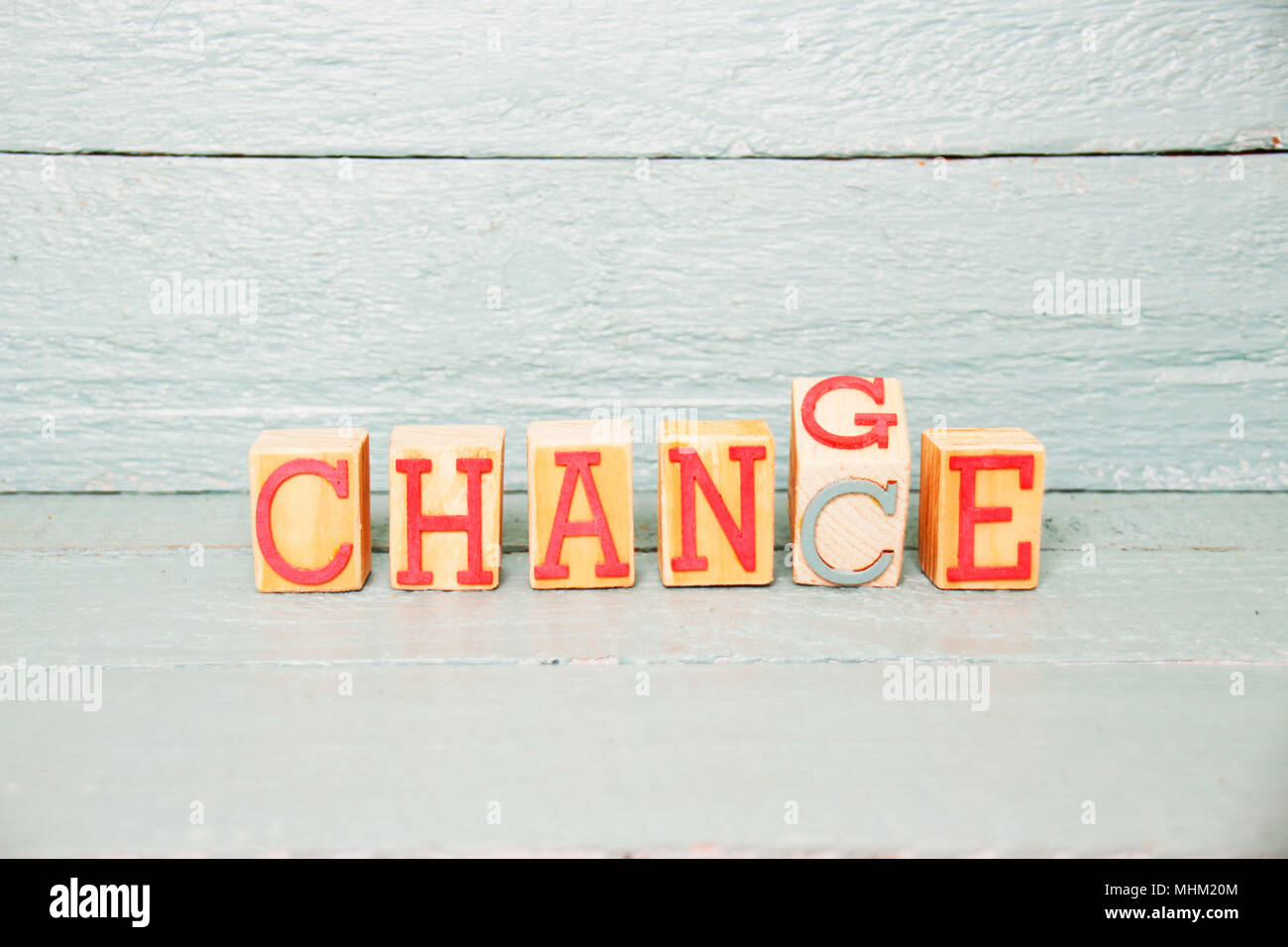 The Word change written on a wooden cube turned into Chance Stock Photo ...