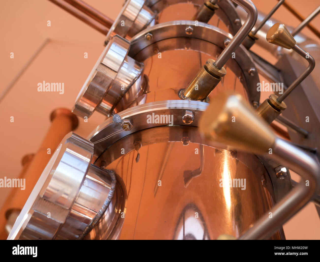 alembic still for making alcohol inside distillery, destilling spirits ...