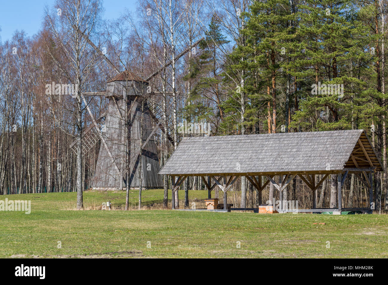 Ancient Windmill and barn in the village Stock Photo - Alamy