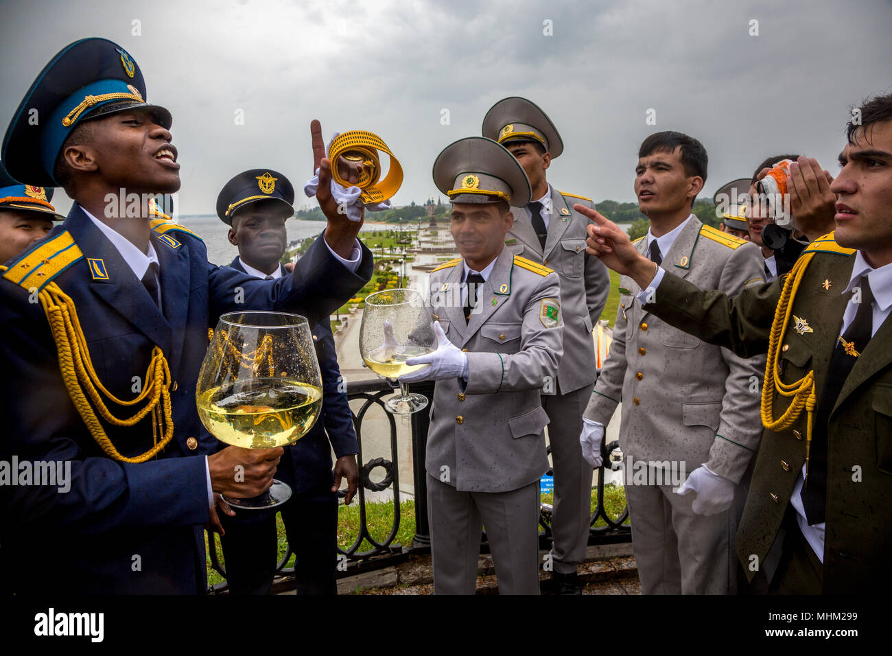 African, Turkmen and Tajik army officers celebrate the receipt of ...