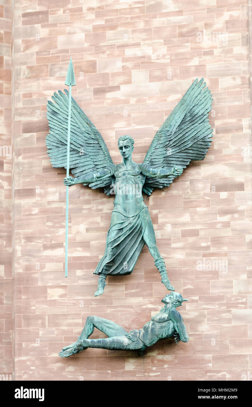 Sculpture by Jacob Epstein of St Michael's victory over the devil Stock ...